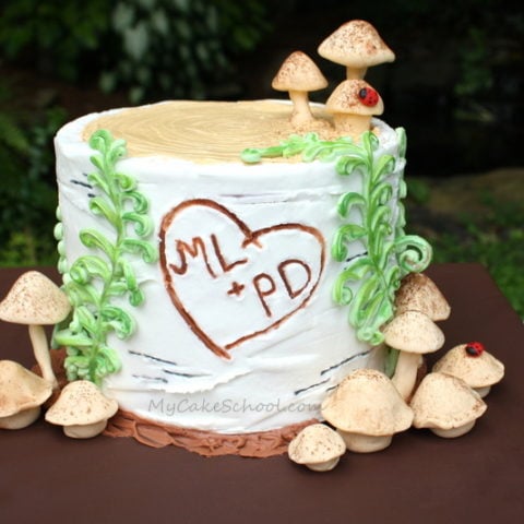 Tree Stump Cake with Carved Initials- Tutorial - My Cake School