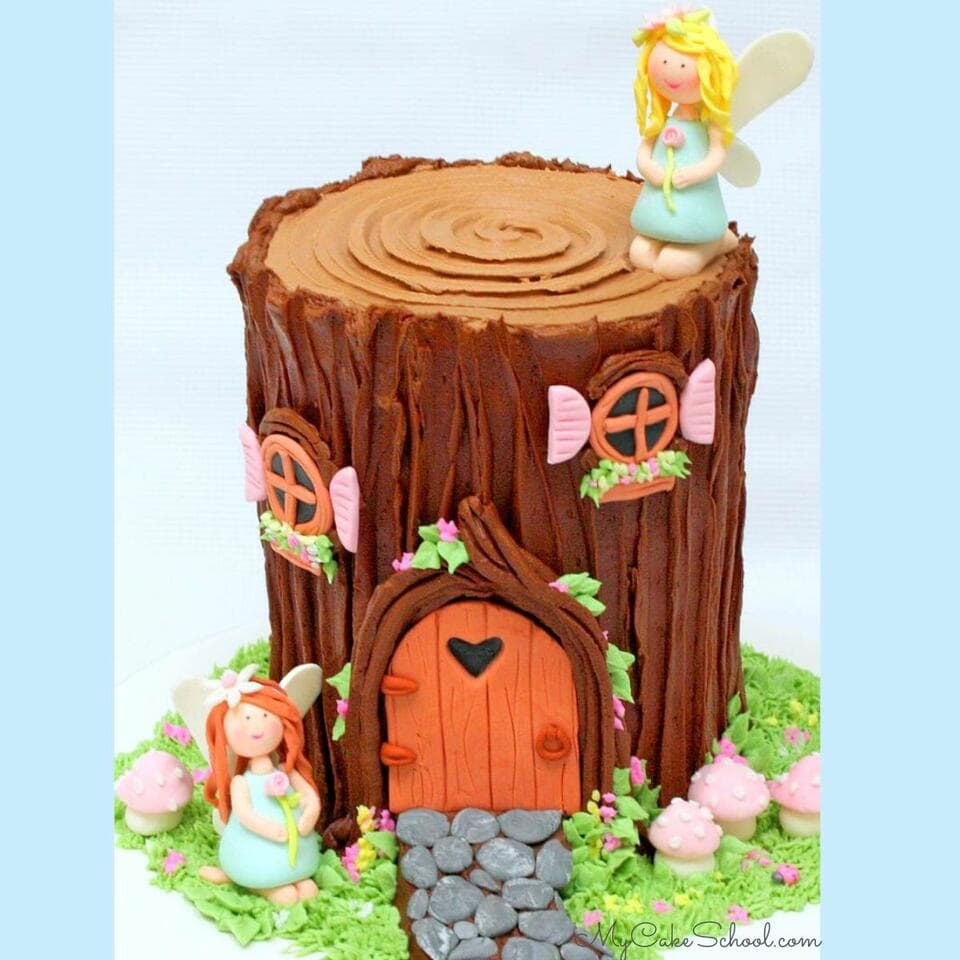 Fairy House Tree Stump Cake Video - My Cake School
