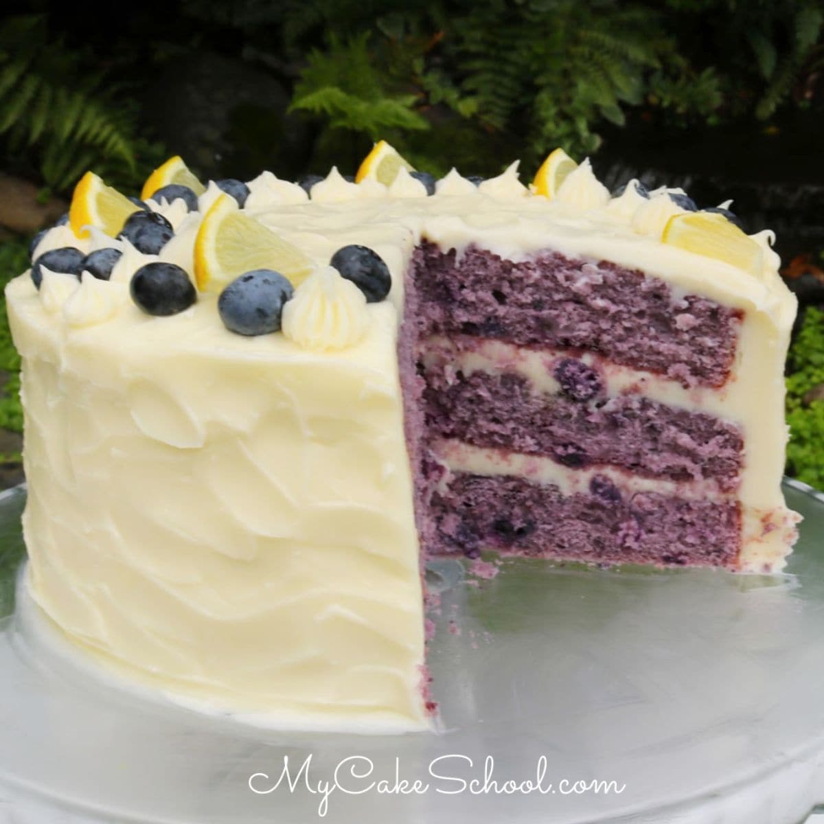 Blueberry Cake with Lemon Cream Cheese Frosting - My Cake School
