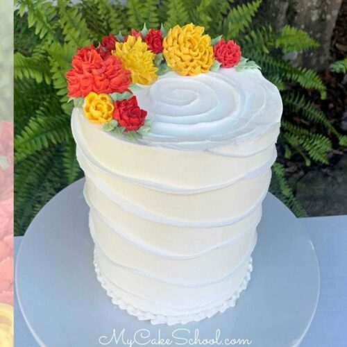 Buttercream Wave Cake with Chrysanthemums - My Cake School